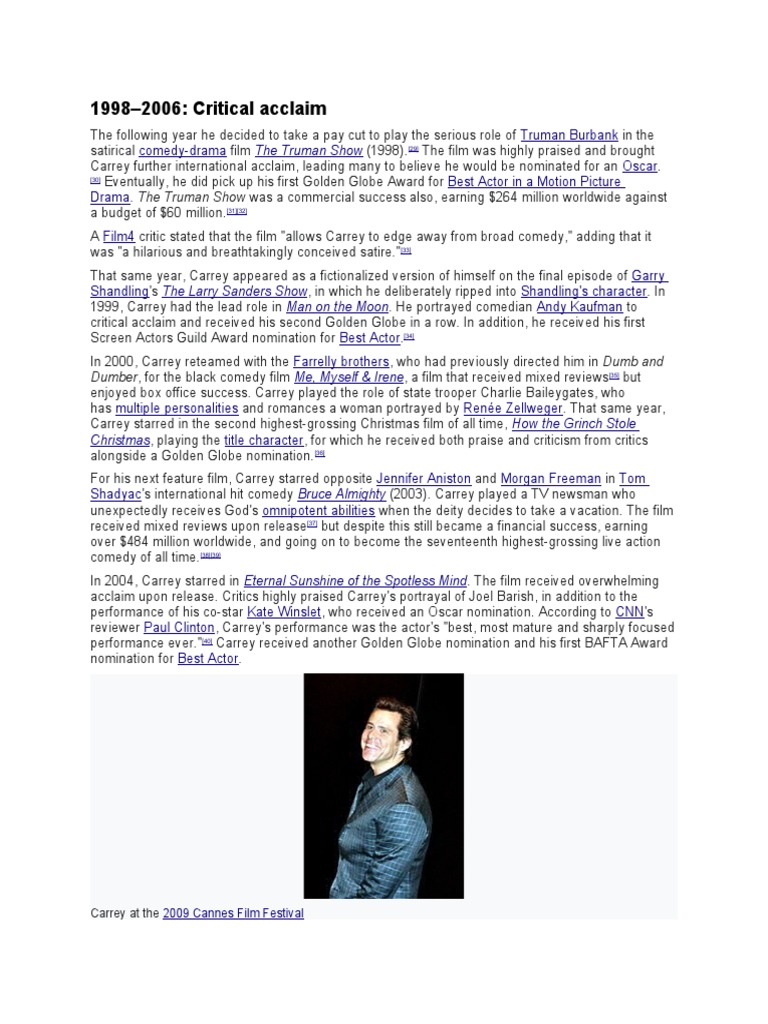 1998-2006: Critical Acclaim: The Truman Show | PDF | Entertainment ...