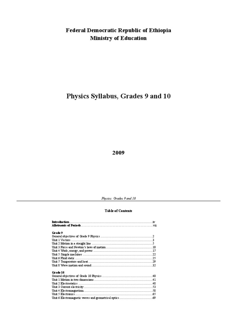 Physics - Syllabus - Grade 10 PDF | PDF | Rotation Around A Fixed Axis | Torque