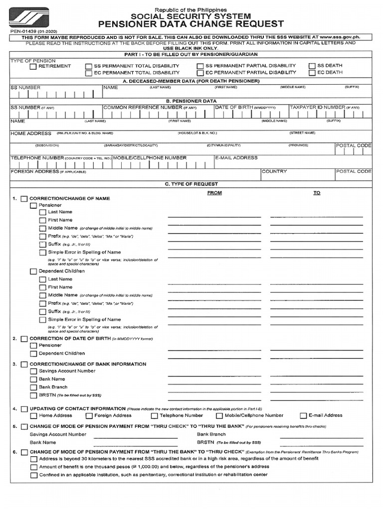 Pensioner Data Change Request Form | PDF