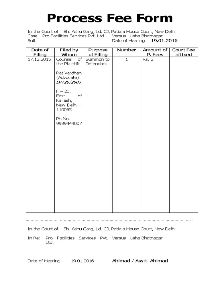 Process Fee Form | PDF | Plaintiff | Social Institutions