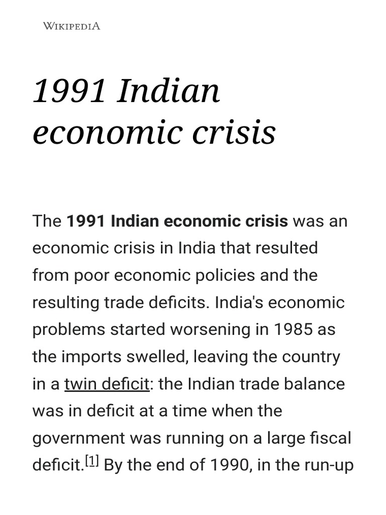 1991 Indian Economic Crisis - Wikipedia | PDF | Economies | World Economy