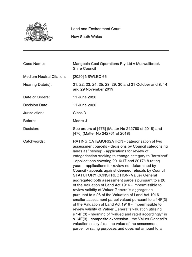 Mangoola Coal Mine Rating Decision | PDF | Real Estate Appraisal | Business