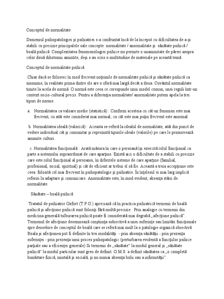Conceptul de Normalitate | PDF