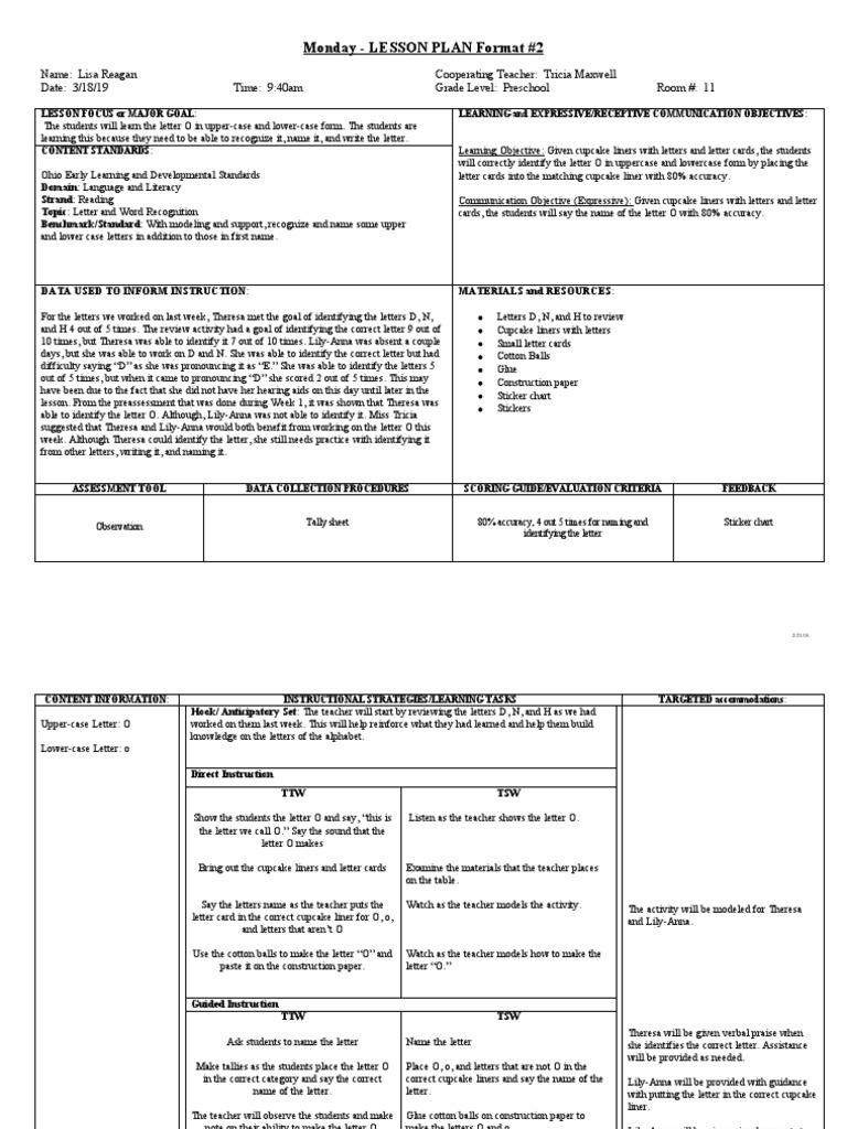 Monday - LESSON PLAN Format #2 | PDF | Letter Case | Lesson Plan