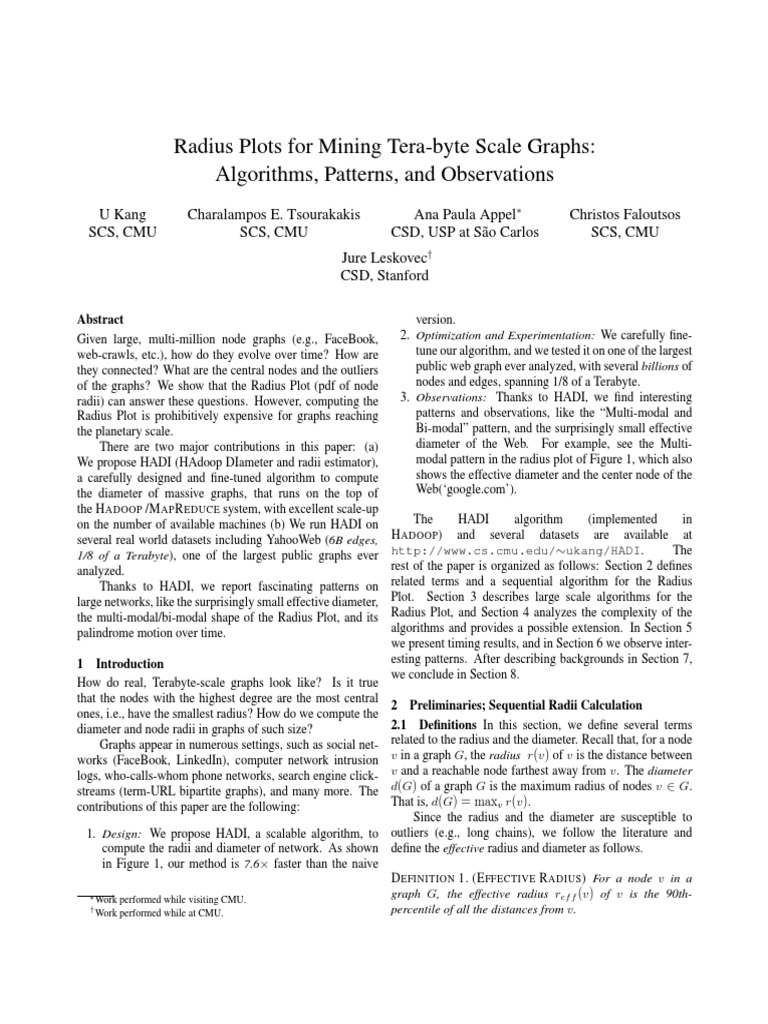 1 Radius Plots For Mining Tera Byte Scale Graphs Algorithms Patterns