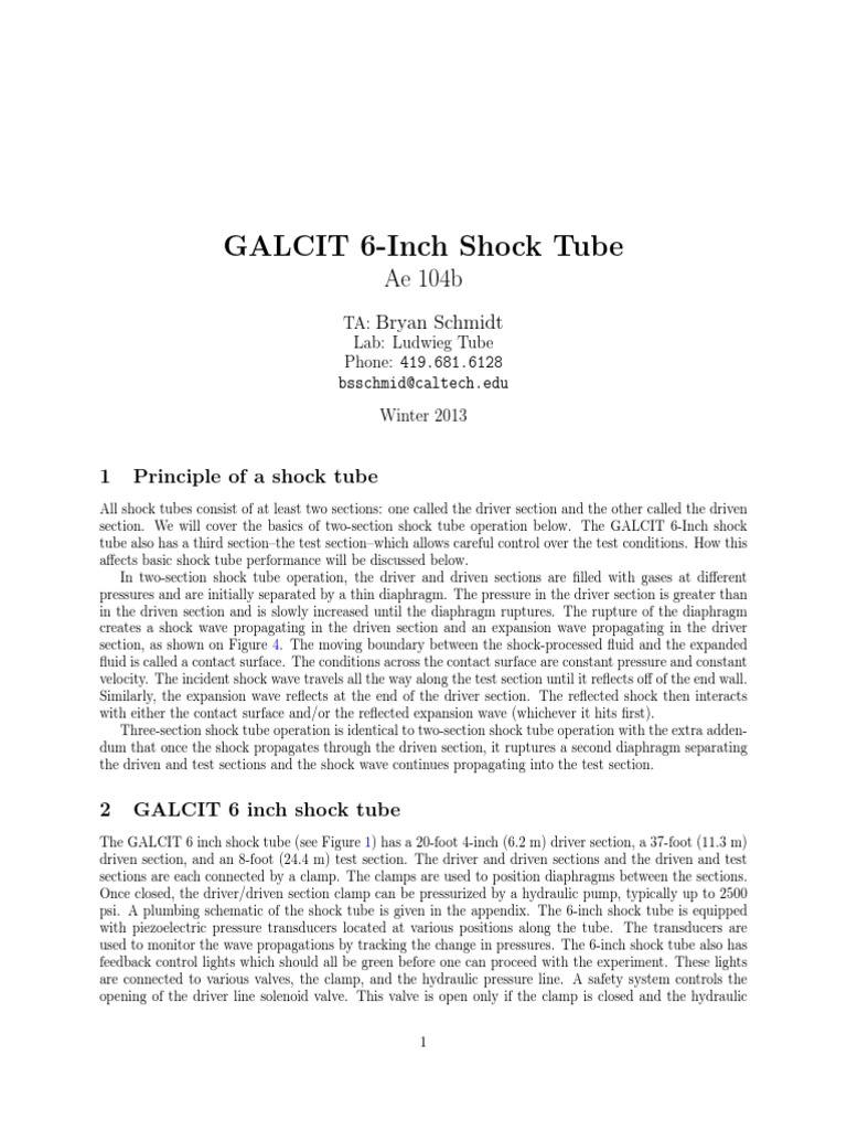 GALCIT 6-Inch Shock Tube: Bryan Schmidt | PDF | Shock Wave | Gases