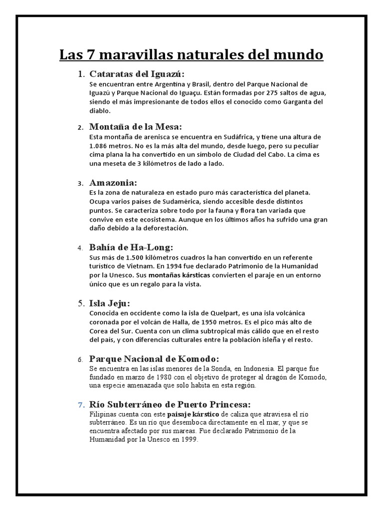 Las 7 Maravillas Naturales Del Mundo | PDF