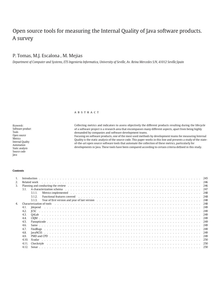 Open Source Tools For Measuring The Internal Quality of Java Software Products A Survey | PDF ...