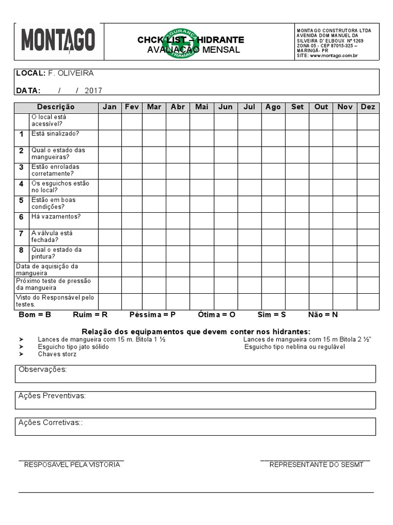 Check-list-Hidrantes-Segurança-do-Trabalho FÁBIO 2018 | PDF