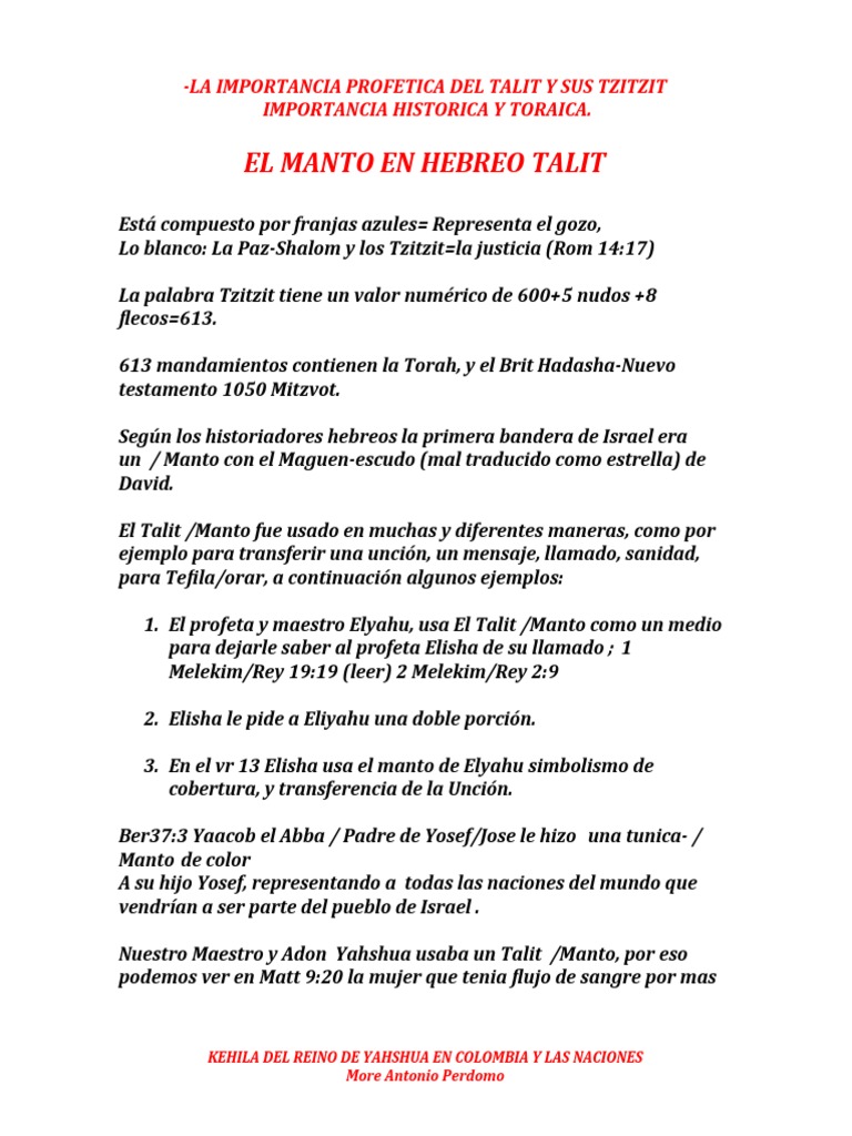 El Manto en Hebreo Talit | PDF | Judios y judaísmo | Comportamiento ...