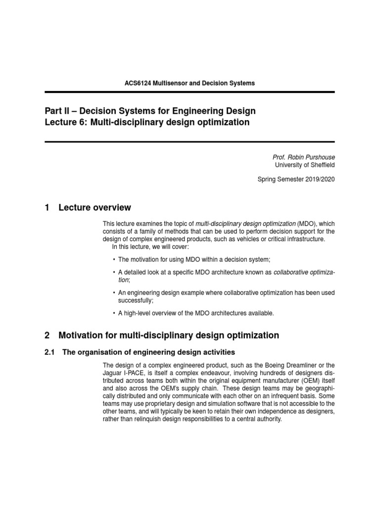 ACS6124 Part II - Lecture 6 - Multi-Disciplinary Design Optimization | PDF | Engineering Design ...
