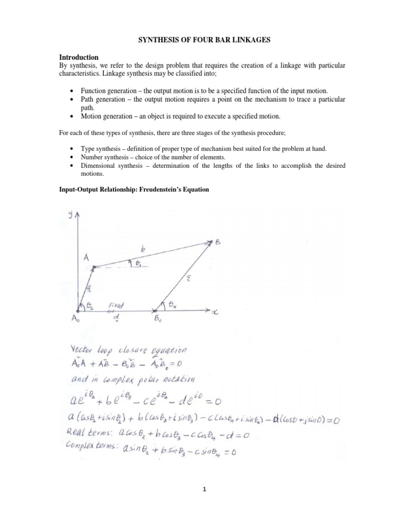 Synthesis of Four Bar Linkages: Input-Output Relationship: Freudenstein's Equation | PDF ...