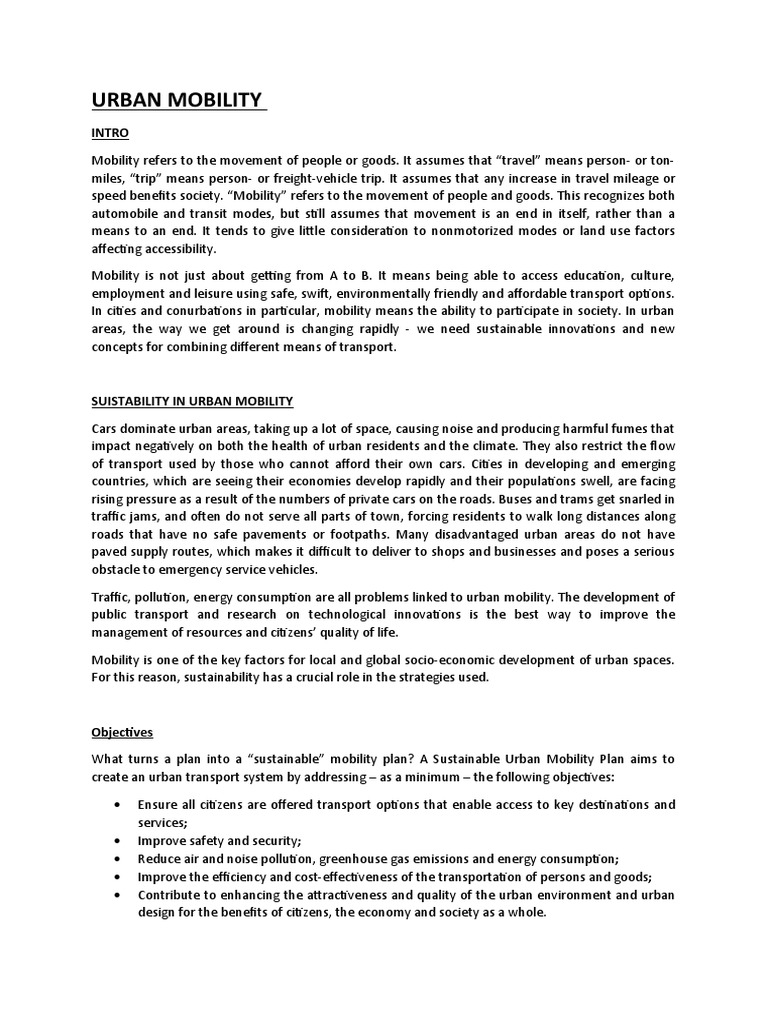 Urban Mobility | PDF | Urban Sprawl | Transport
