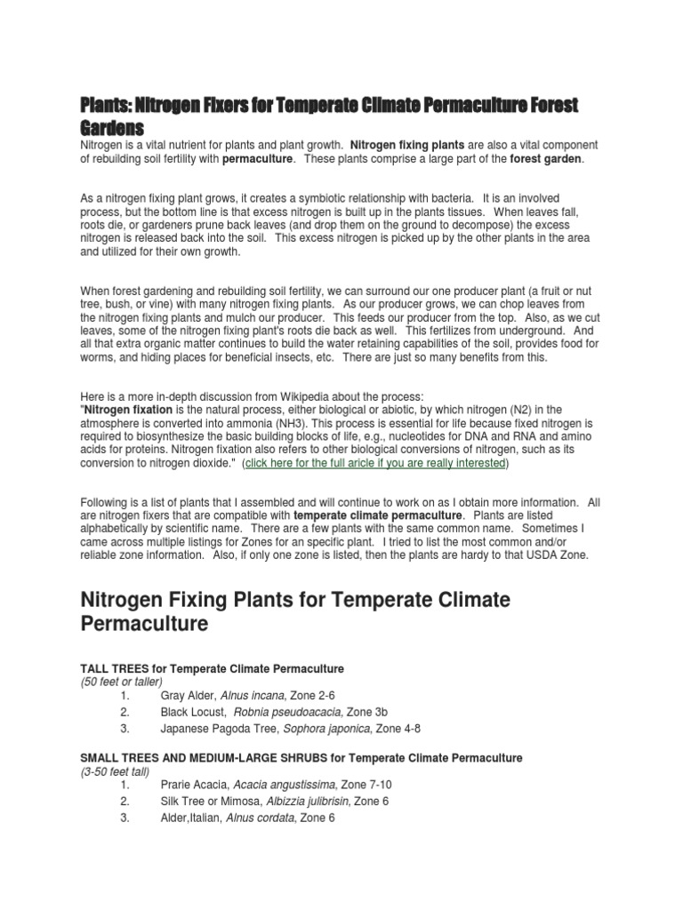 Nitrogen Fixing Plants for Permaculture | PDF | Soil | Plants