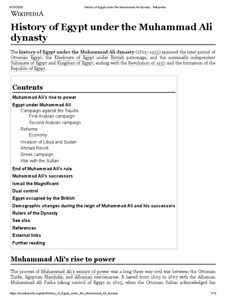 History of Egypt Under The Muhammad Ali Dynasty - Wikipedia | PDF | Unrest