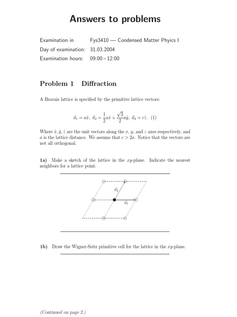 Condensed Matter Physics Exam Solutions | PDF | Coordinate System ...