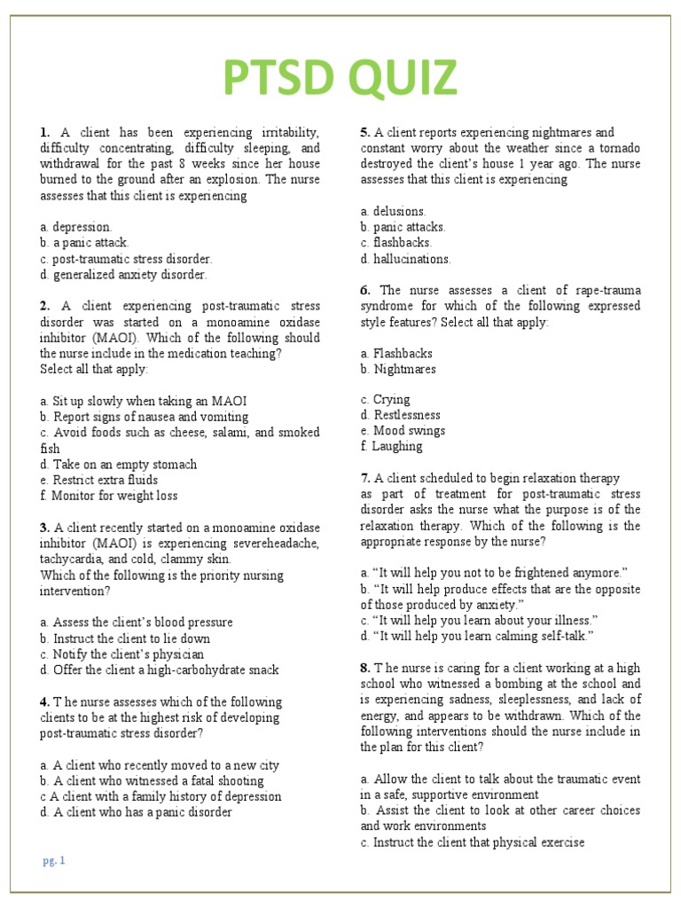 PTSD Quiz | PDF | Posttraumatic Stress Disorder | Mental Disorder