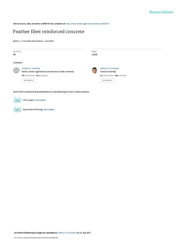 Feather Fiber Reinforced Concrete | PDF | Strength Of Materials | Concrete