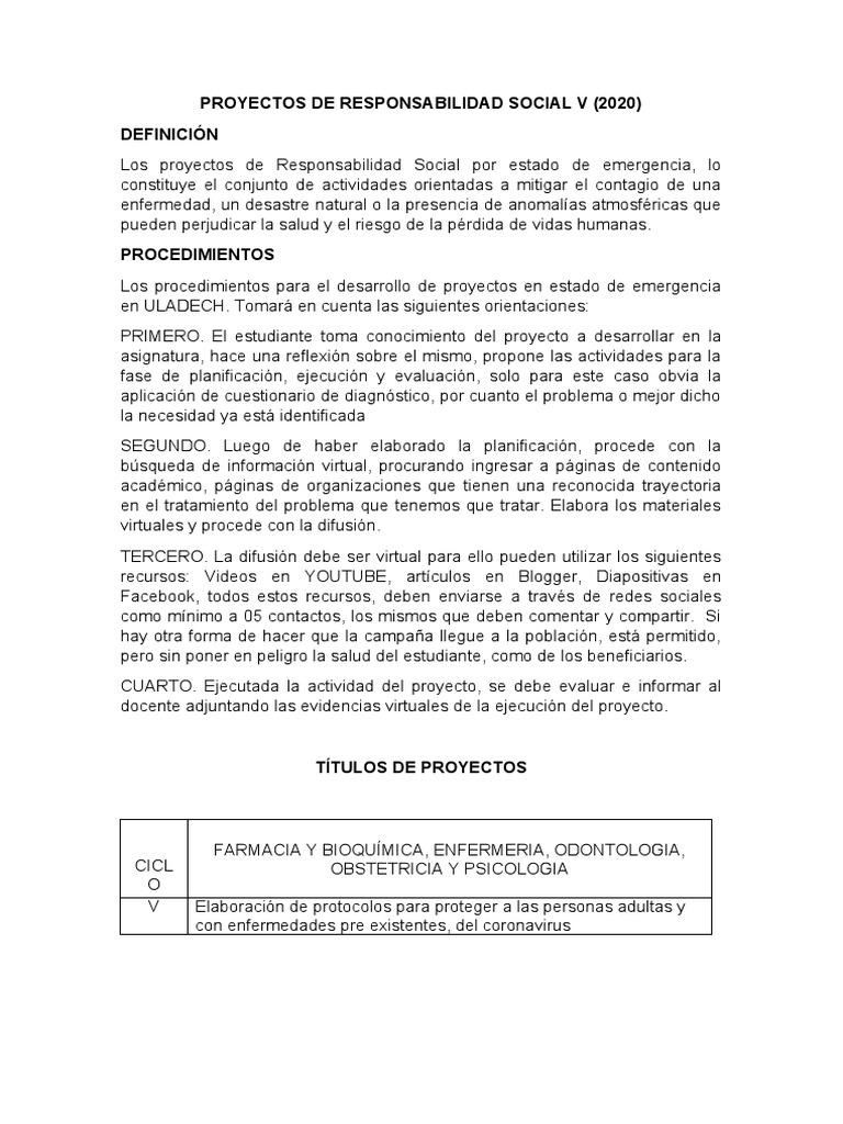 Proyectos de Responsabilidad Social V | PDF | Bienestar | Medicina