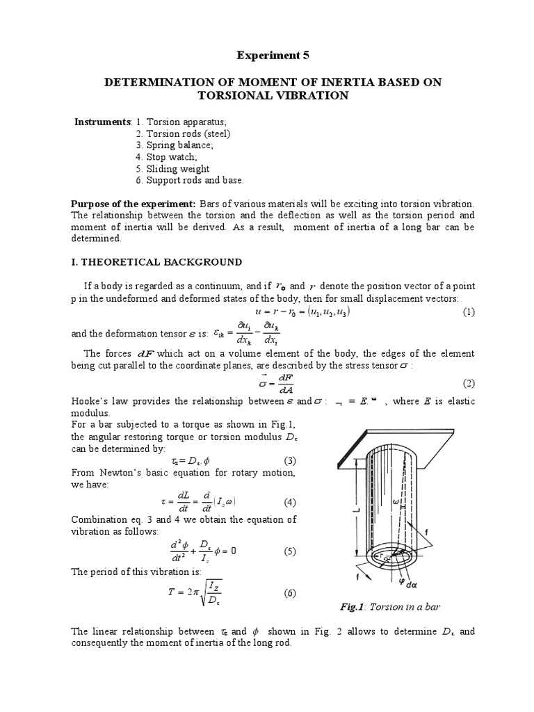 Moment of Inertia via Torsional Vibration | PDF | Deformation ...
