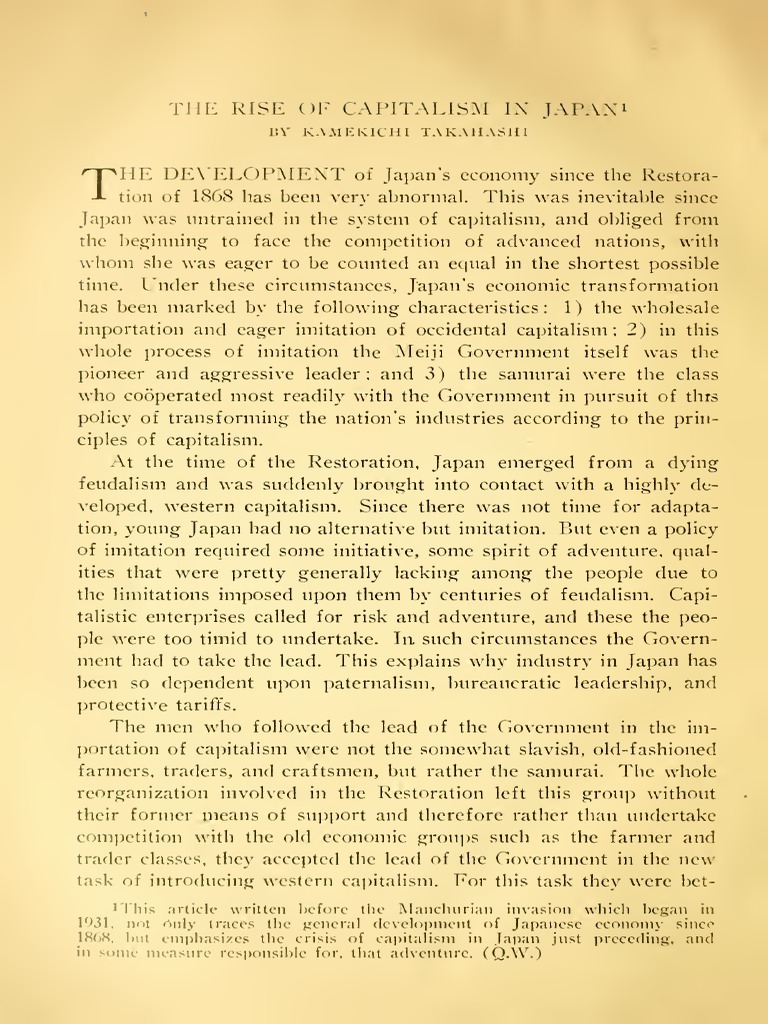 The Rise of Capitalism in Japan. | PDF | Capitalism | Japan