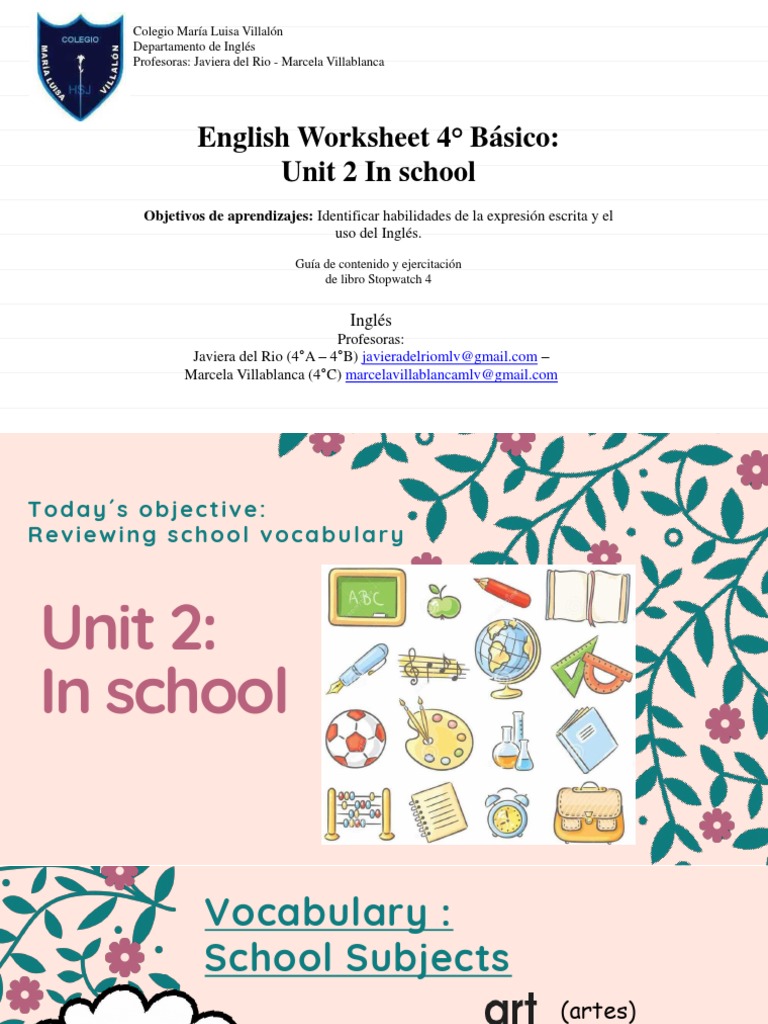Guía de Inglés 4° Básico: Unidad 2 | PDF | Idiomas | Escuelas