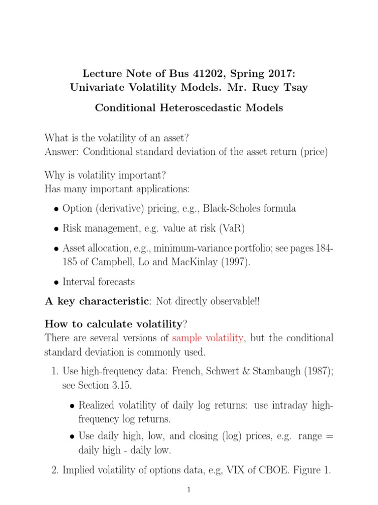 Modeling Volatility Through Time: An Introduction to Univariate Volatility Models such as ARCH ...