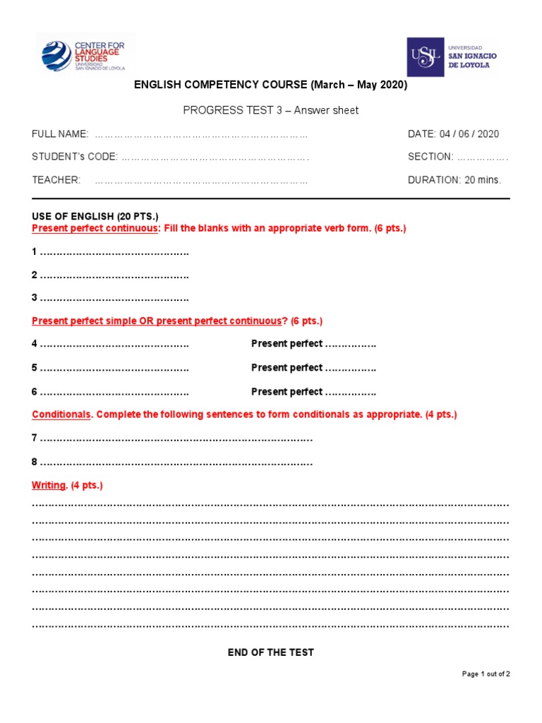 ECC Exam Progress Test 3 Sheet | PDF