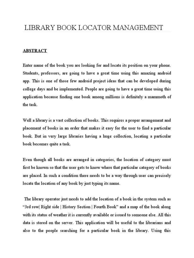 LIBRARY BOOK LOCATOR PROJECT - Android | PDF | Feasibility Study ...
