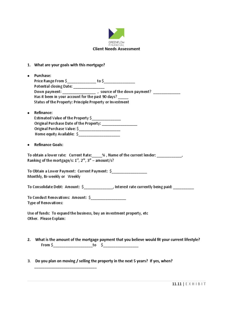Client Needs Assessment | PDF | Refinancing | Mortgage Loan