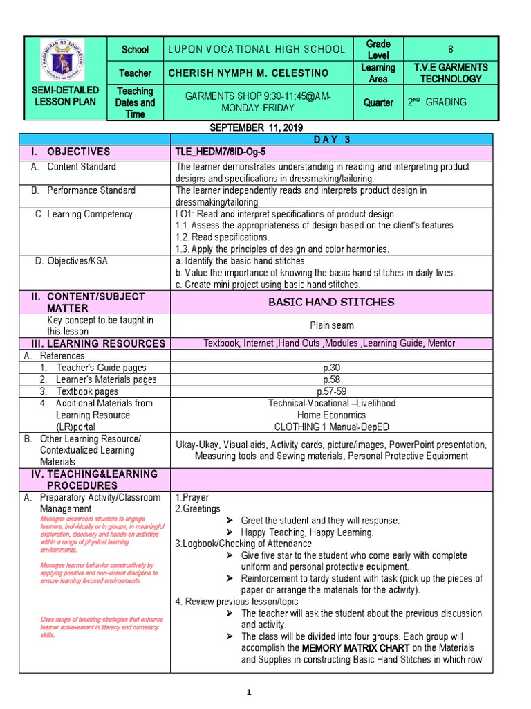 Basic Hand Stitches | PDF | Seam (Sewing) | Educational Assessment