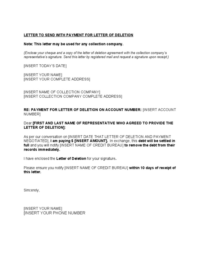 Letter To Send With Payment For Letter of Deletion | PDF