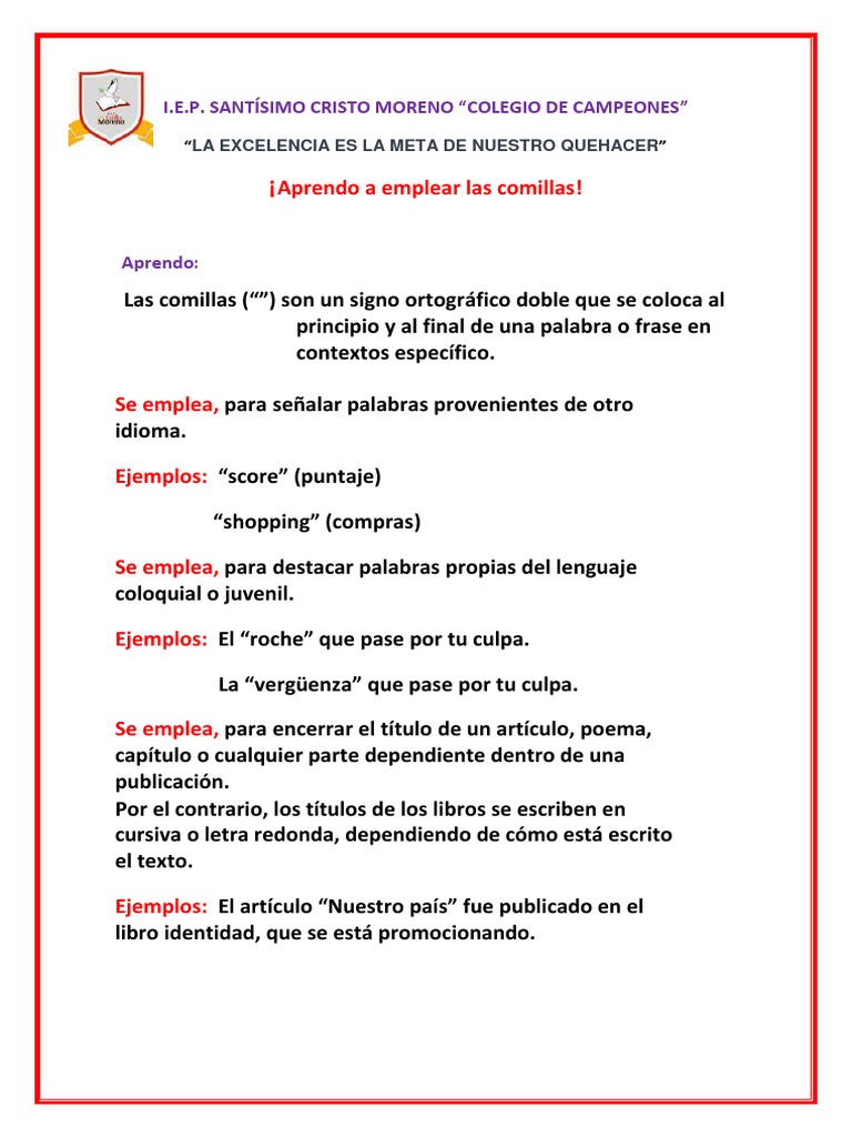 Uso de Comillas en Ortografía | PDF | Artes del Lenguaje y Comunicación
