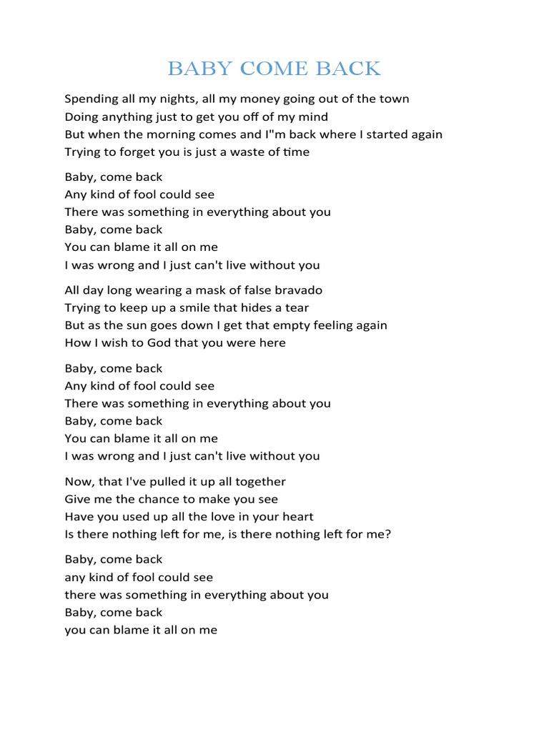 Baby Come Back | PDF | Love