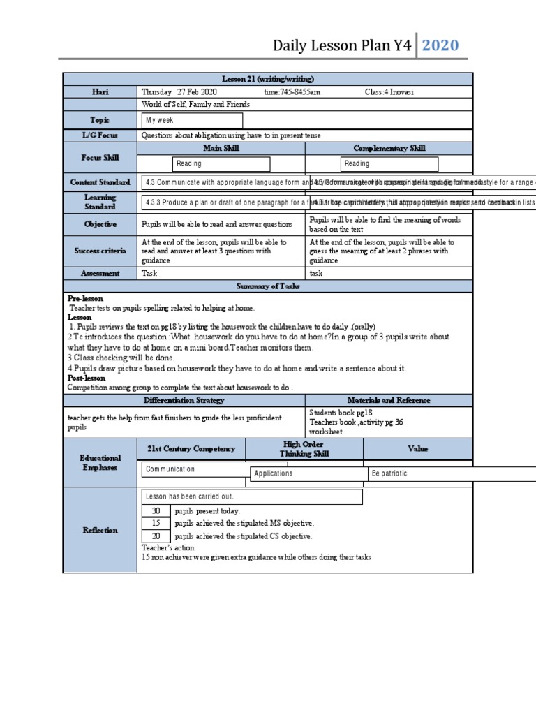 RPH Lesson 21 | PDF | Lesson Plan | Teachers