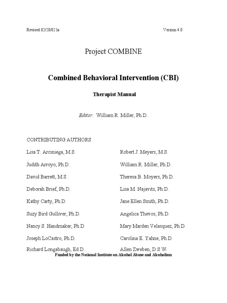 Combined Behavioral Intervention (CBI) : Project COMBINE | PDF ...