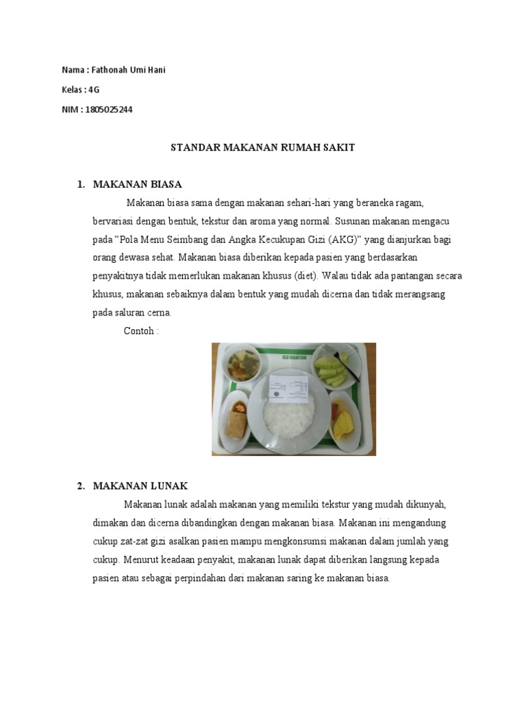 Standar Makanan Rumah Sakit | PDF