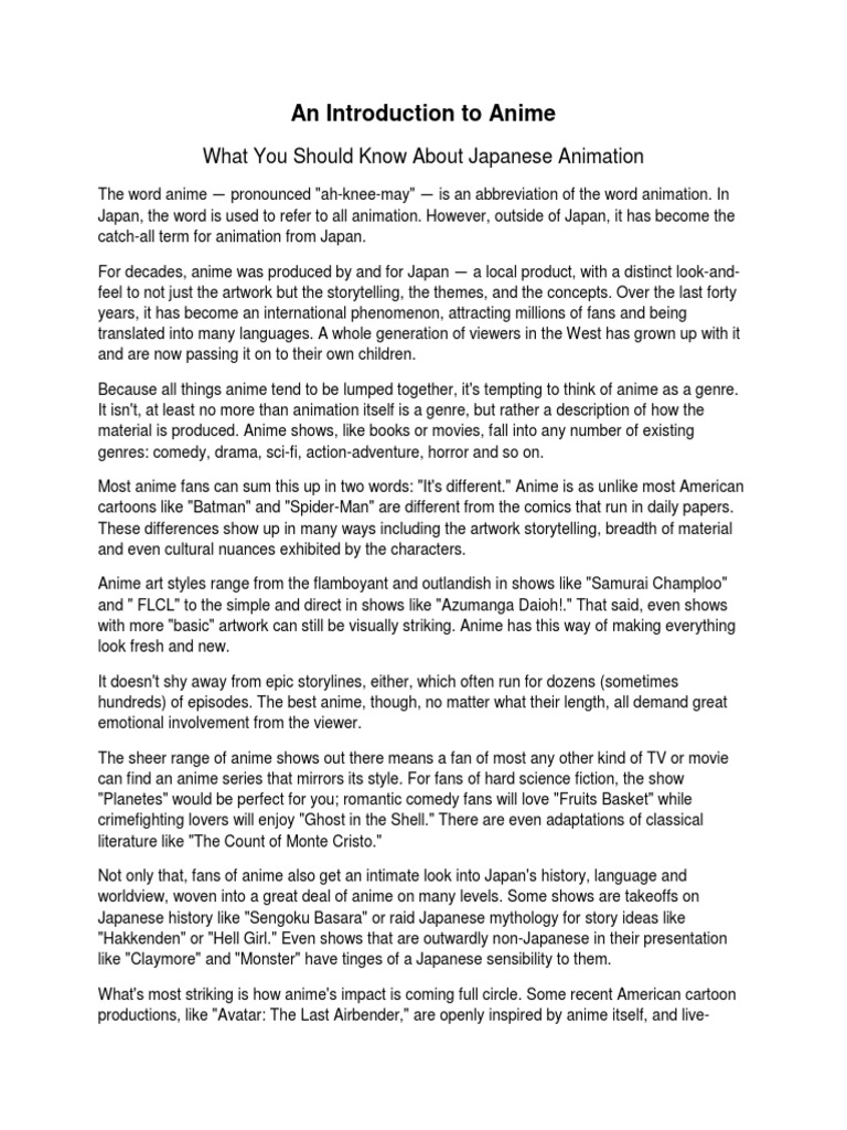 An Introduction To Anime | Download Free PDF | Anime