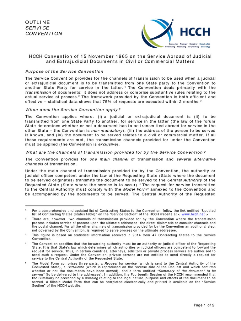 Outline of Hague Convention | PDF | Service Of Process | Default Judgment