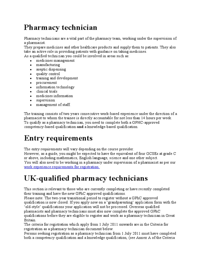Pharmacy Technician: Work Experience Requirements For Registration ...