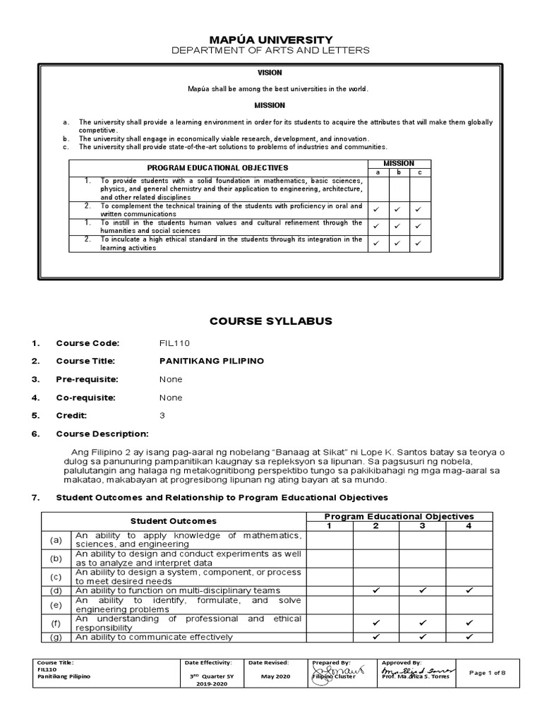 Mapúa University: Department of Arts and Letters | PDF | Engineering ...