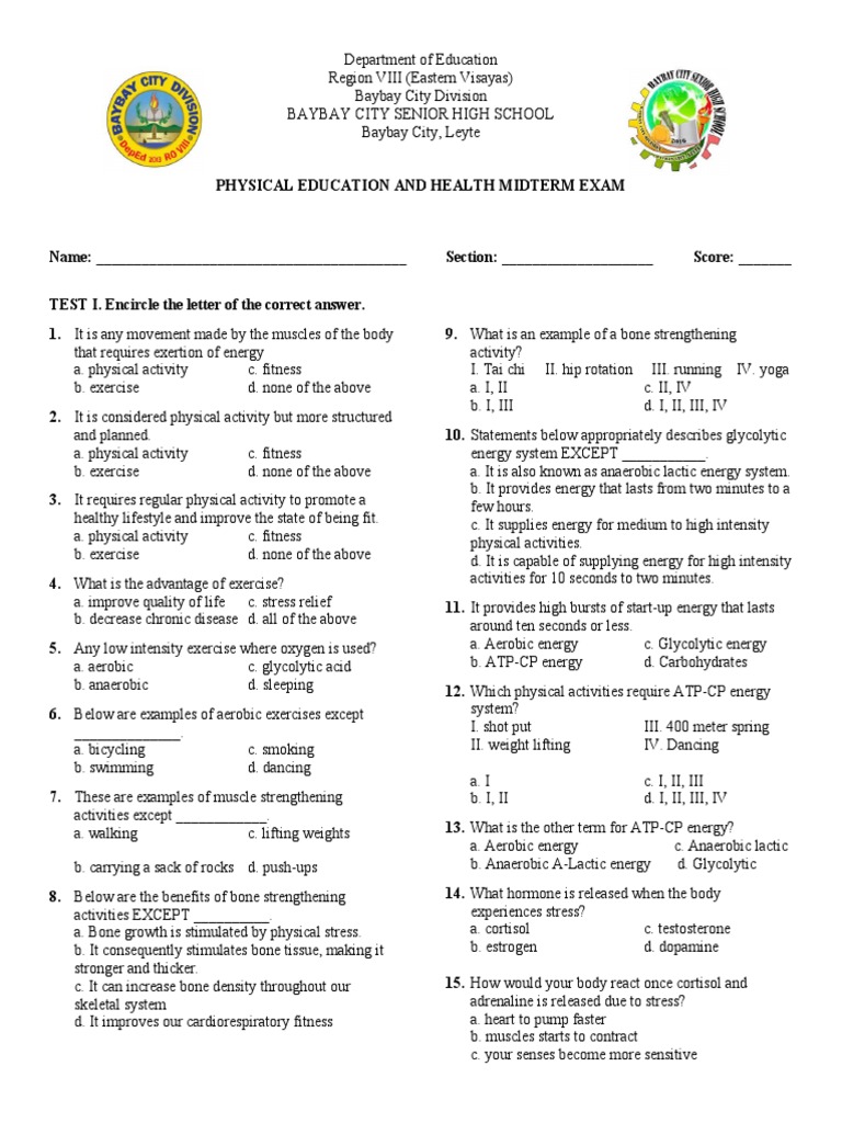 PE and Health Midterm Exam Guide | PDF | Physical Fitness | Aerobic Exercise