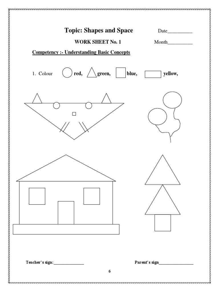 CBSE Class 1 Maths Practice Worksheets (21) - Shapes and Space | PDF