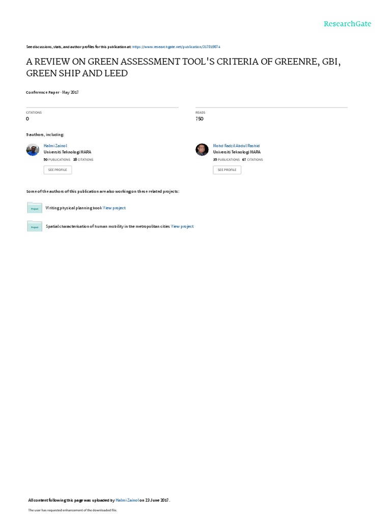A Review On Green Assessment Tool'S Criteria of Greenre, Gbi, Green ...
