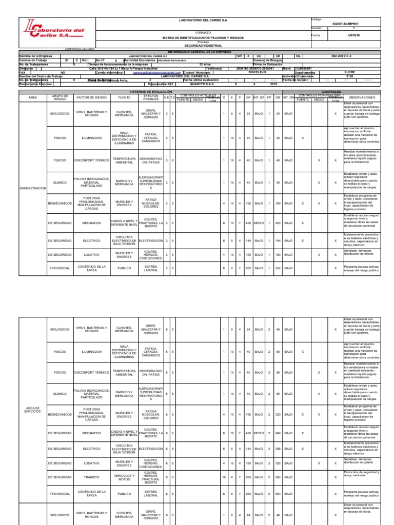 MATRIZ DE RIESGO Ok | Descargar gratis PDF | Microsoft Excel | Riesgo