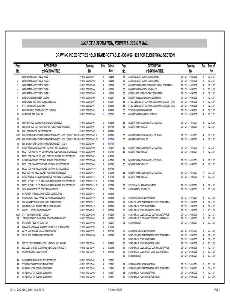 Electrical Drawing Index 07-1121 | PDF | Programmable Logic Controller ...