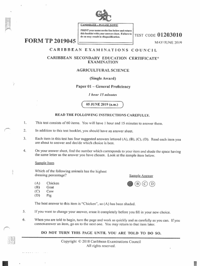Agricultural Science Paper 1 2019 | PDF
