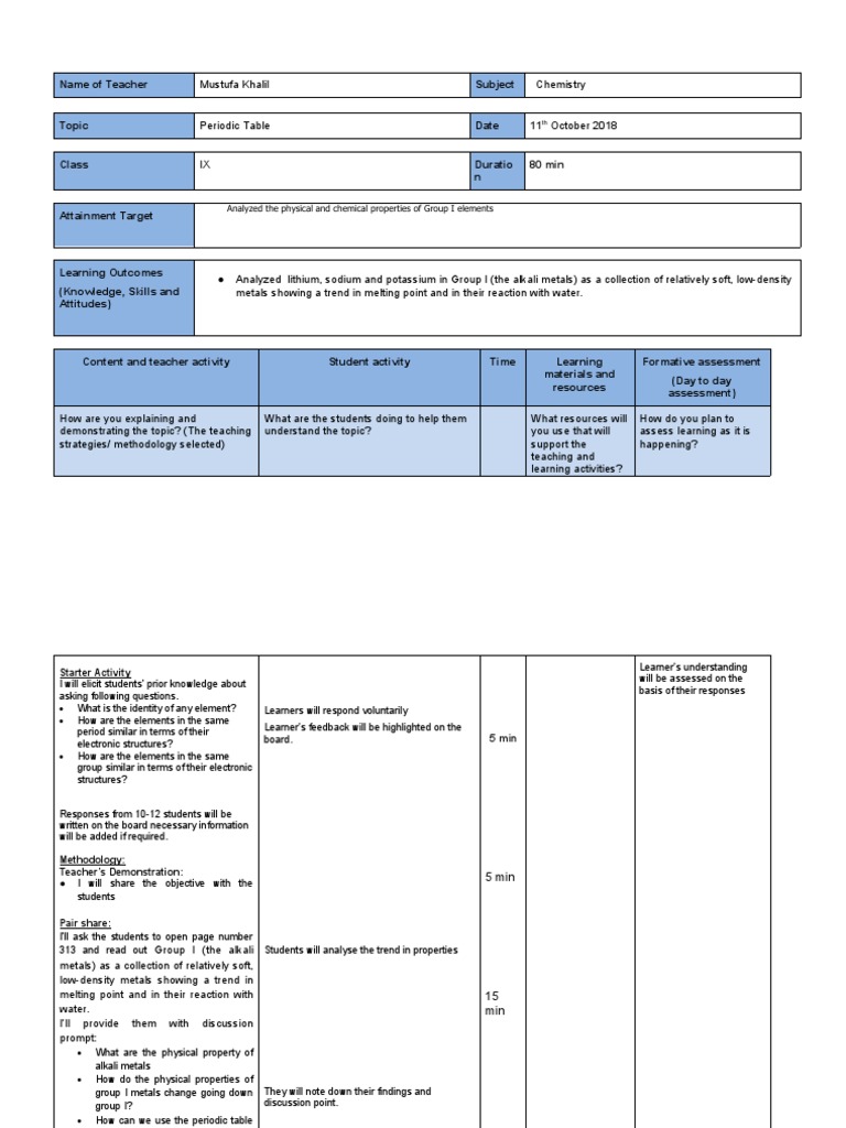 Periodic Table2018 Plan3 | PDF | Educational Assessment | Learning