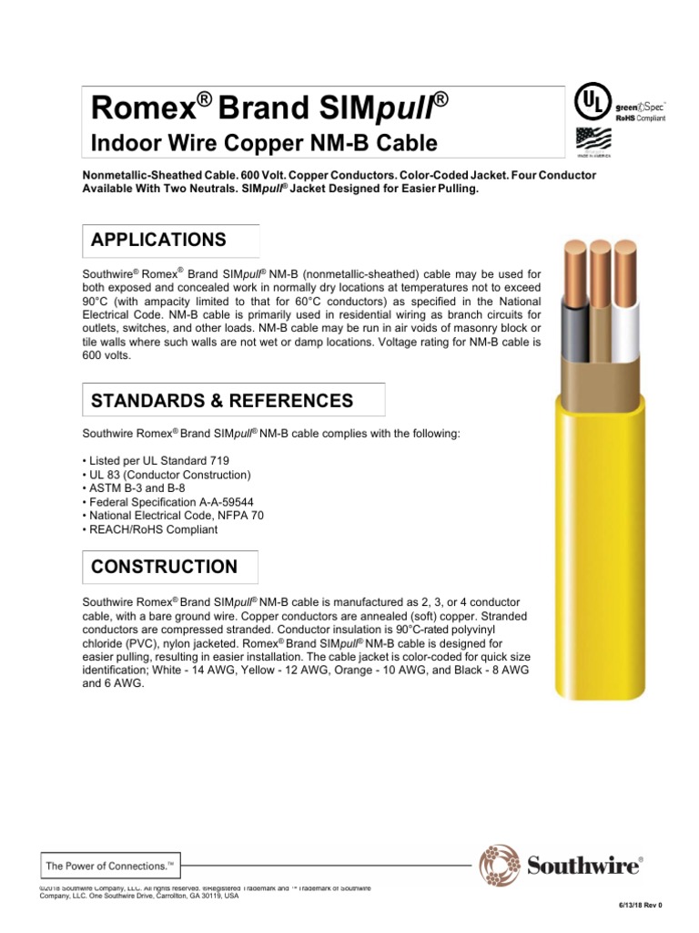 Romex Brand SIMpull Type NM B Cable | PDF | Electrical Wiring ...