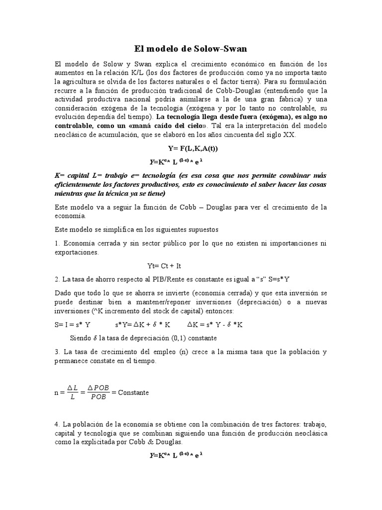 El Modelo de Solow | PDF | Crecimiento económico | Ahorro